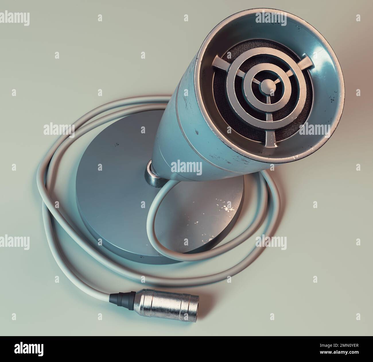 A vintage antique desk microphone on an isolated white background - 3D ...