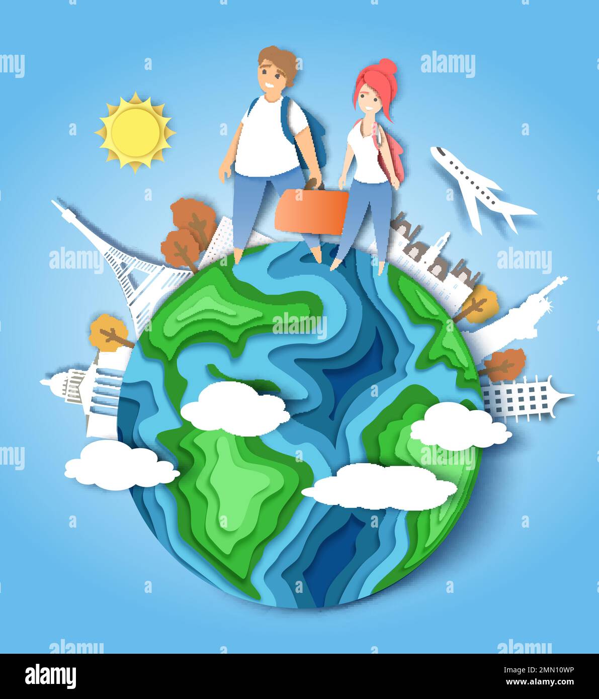 Travel around the world, vector paper cut illustration Stock Vector ...