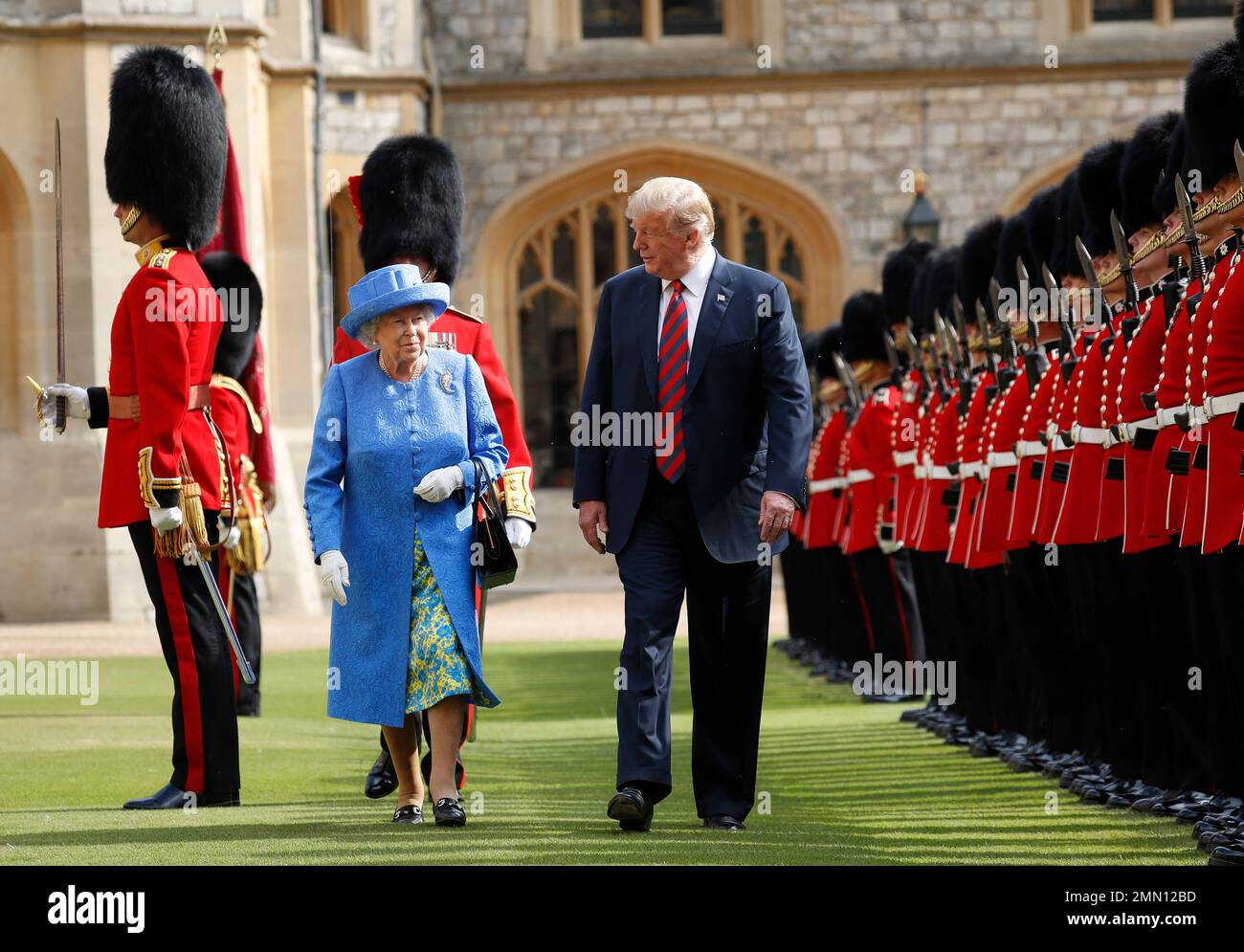 President Donald Trump with Queen Elizabeth II, inspecting the Guard of ...