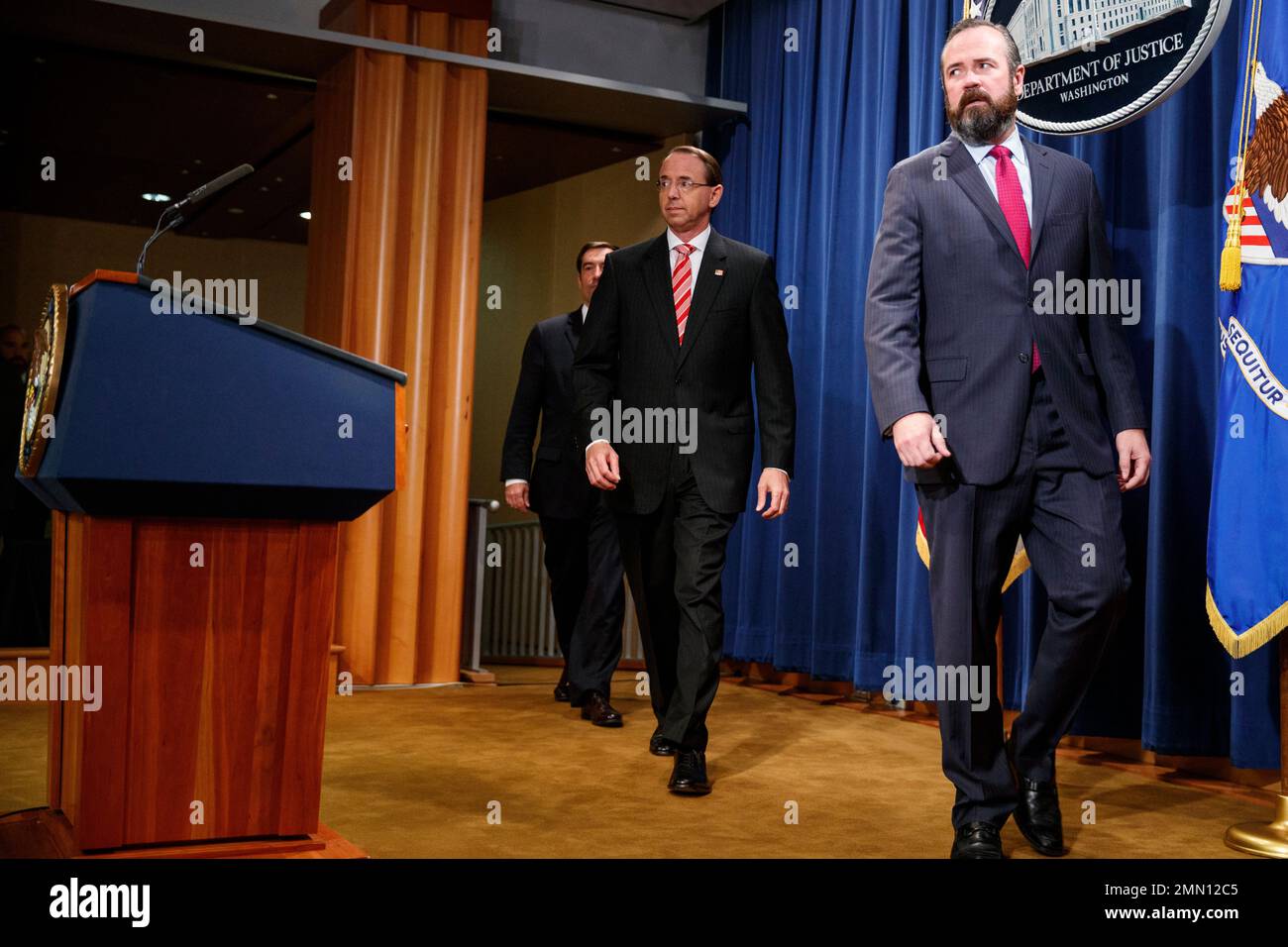 Deputy Attorney General Rod Rosenstein arrives to speak at a news ...