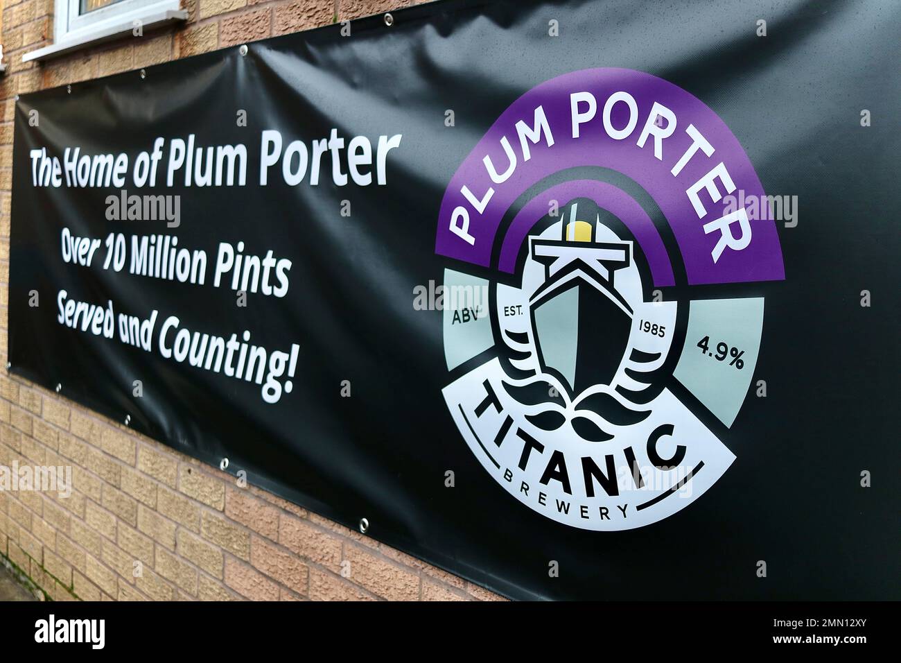 Banner celebrating the sales of 10 million pints of Titanic Plum Porter ...
