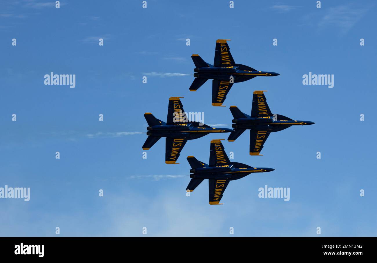 The U.S. Navy Blue Angels perform aerial maneuvers during the 2022 ...
