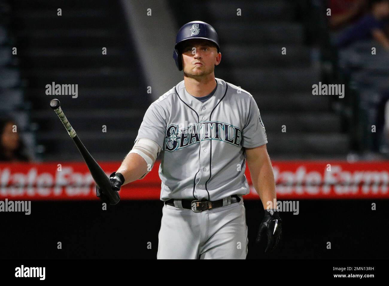 Seattle Mariners' Kyle Seager reacts after striking out during the ...