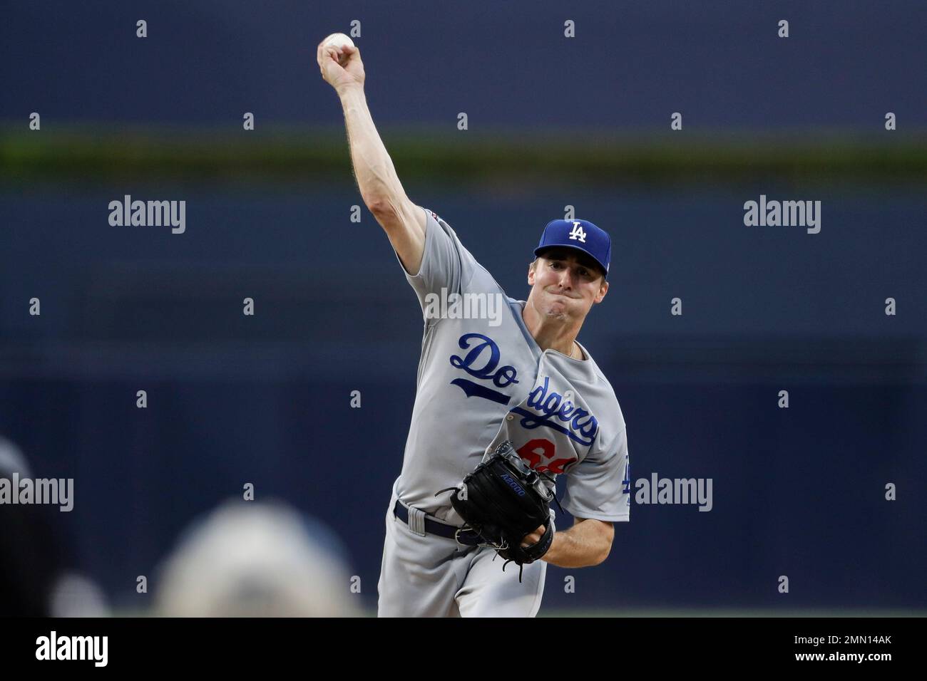 Los Angeles Dodgers starting pitcher Ross Stripling works against a San ...
