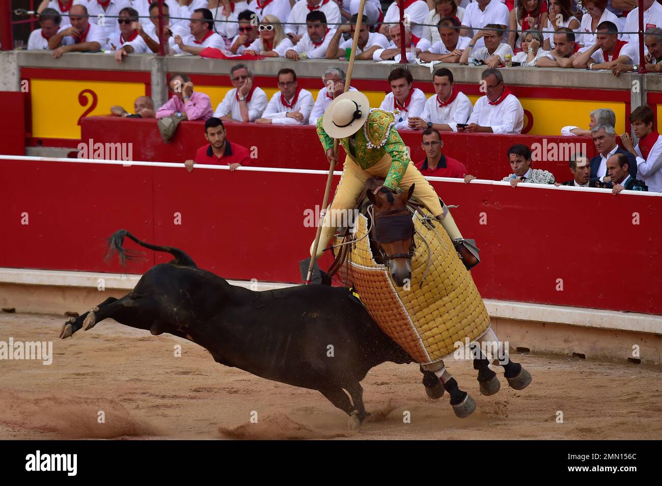 A Victoriano del Rio Cortes's bull push the horse of a ''picador'' in ...