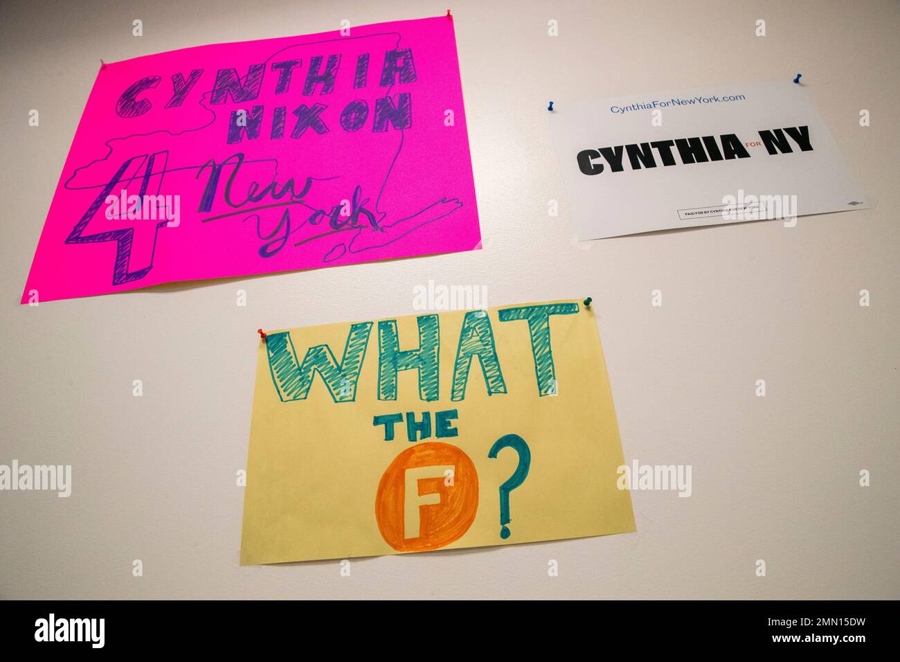 Campaign posters hang on the walls of Democratic candidate for governor ...