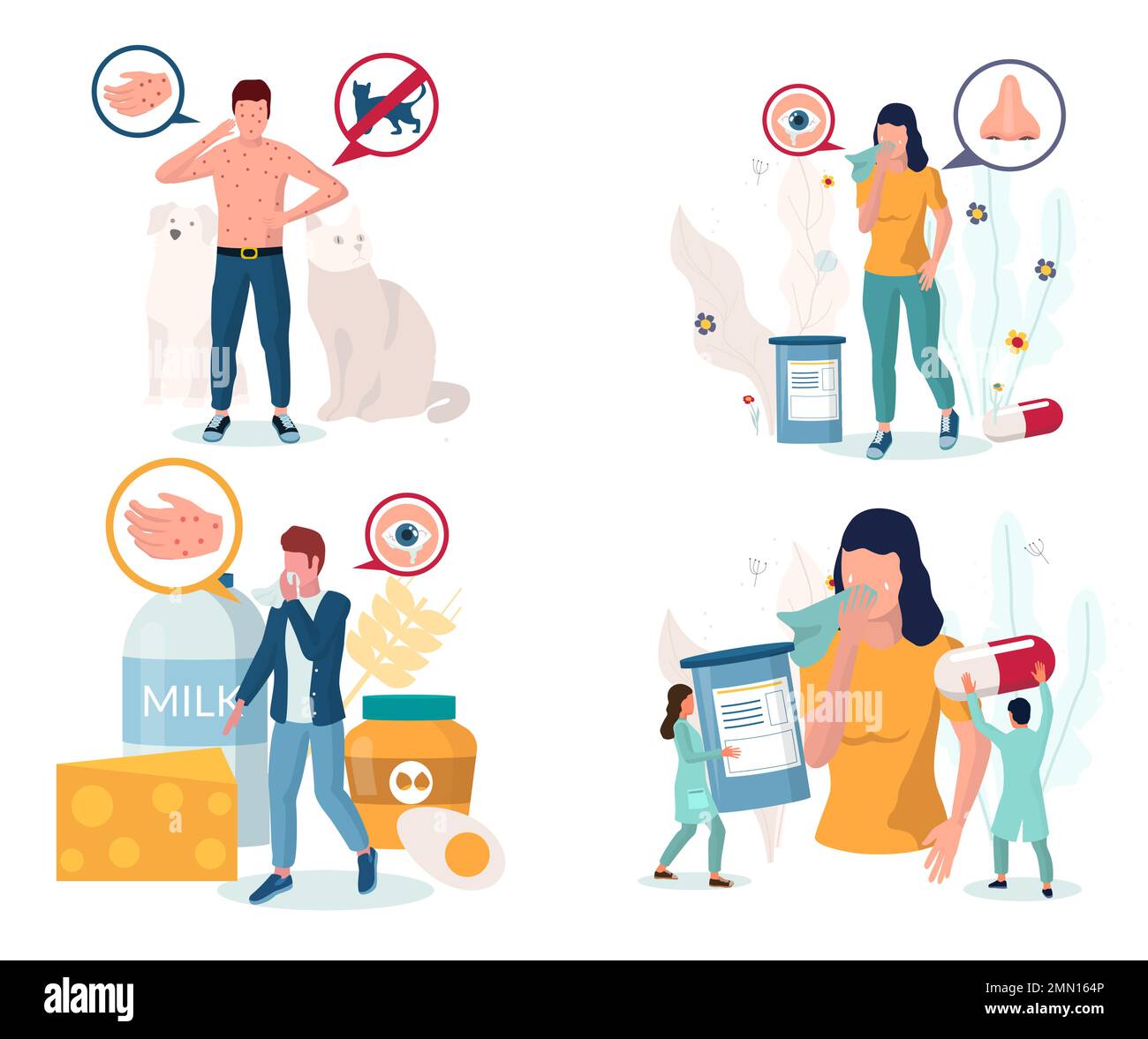 Allergy types and symptoms set, vector isolated illustration Stock ...