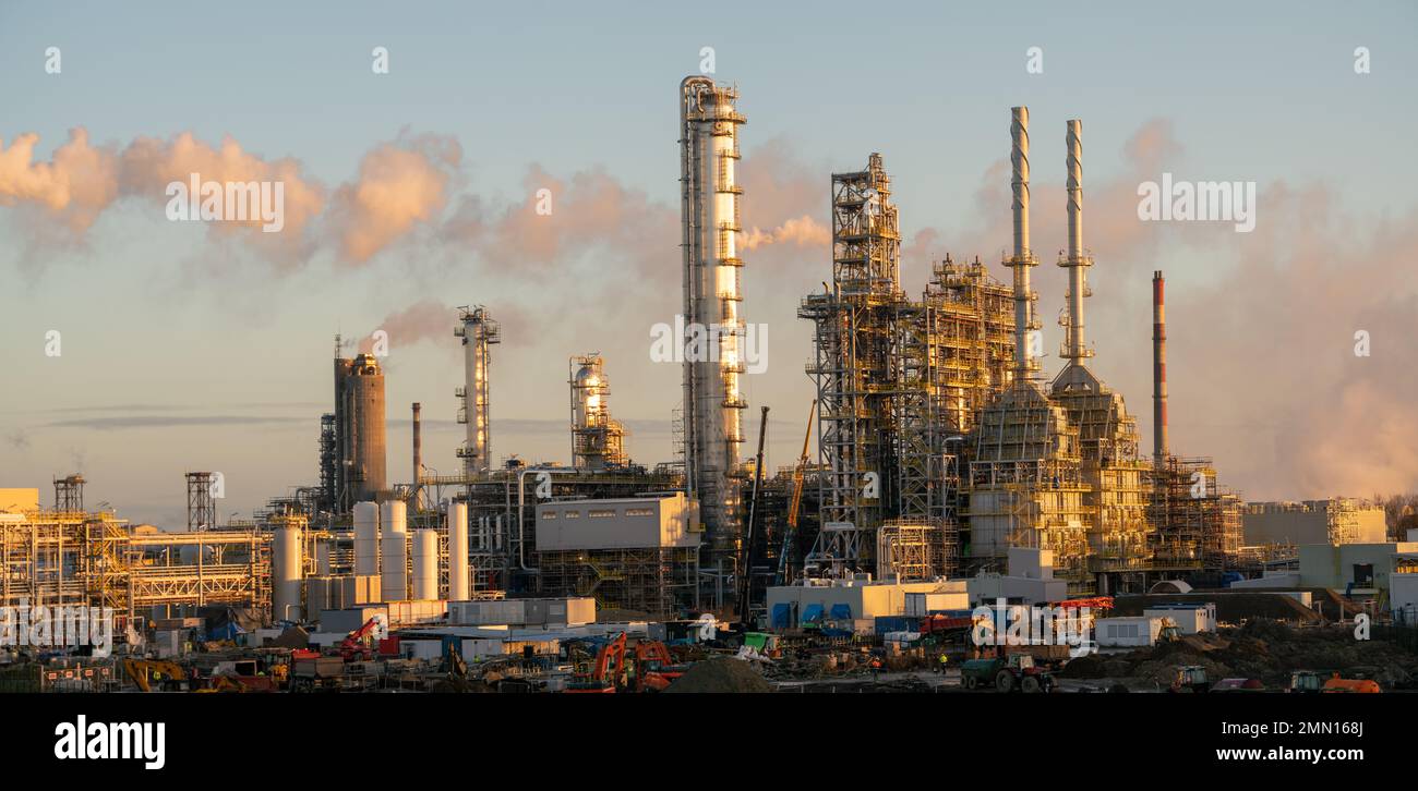 Construction site of modern polymer factory-panorama Stock Photo - Alamy
