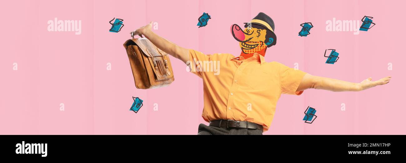 Contemporary art collage. Creative design. Winner. Man with happy ...