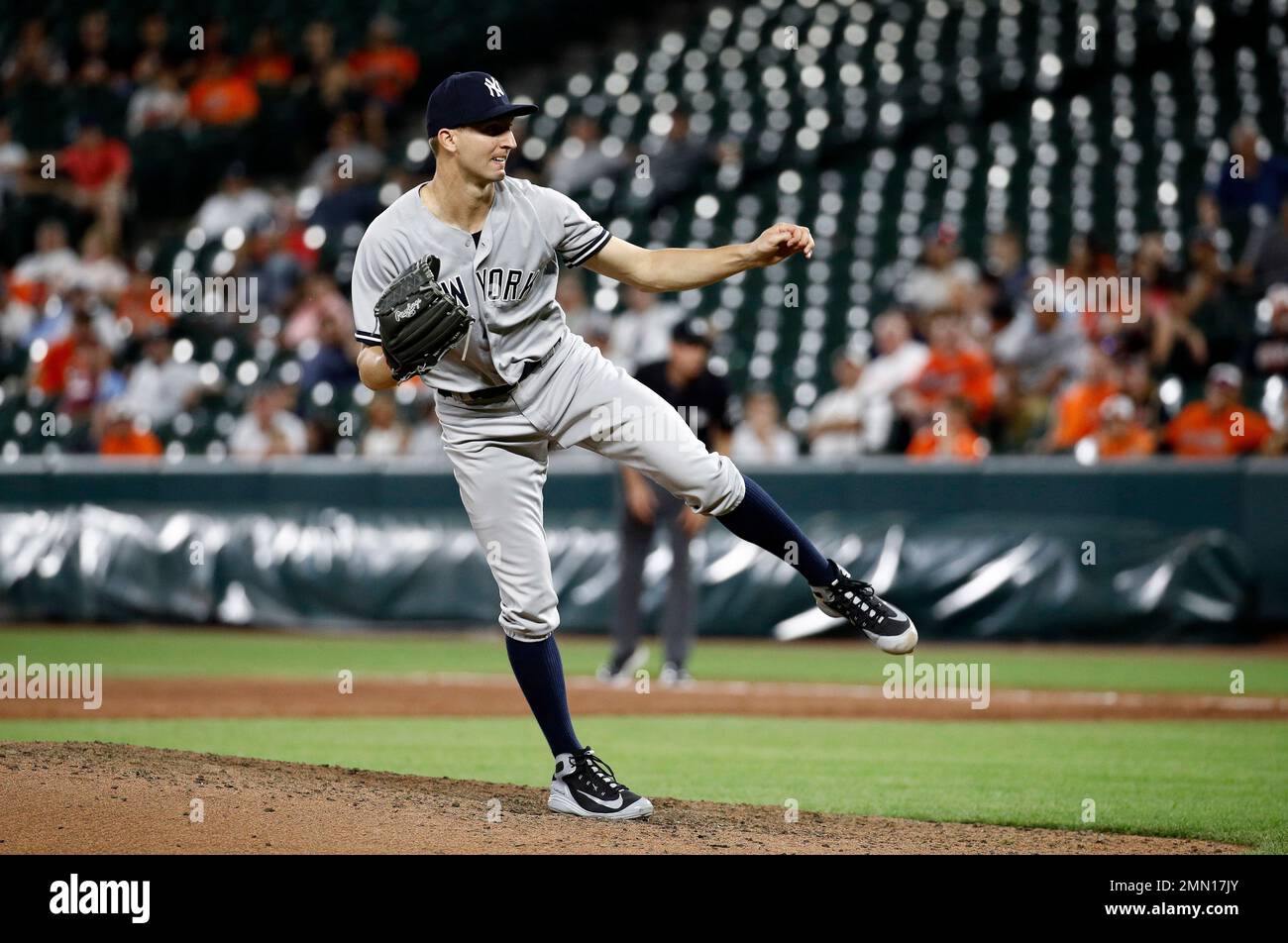 New York Yankees relief pitcher Chasen Shreve throws to the Baltimore ...