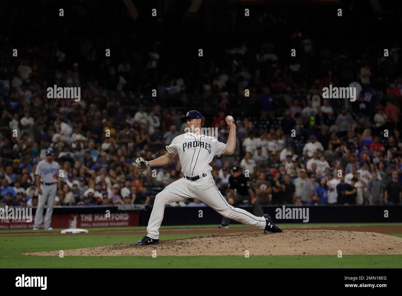 San Diego Padres starting pitcher Eric Lauer works against a Los ...