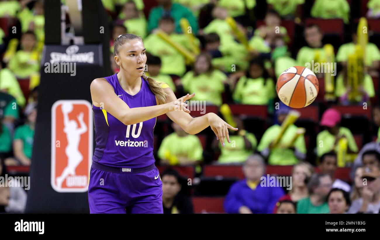 Los Angeles Sparks' Maria Vadeeva passes against the Seattle Storm in ...