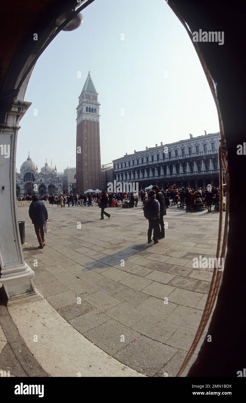 Italy, Venice, the Campanile and St. Mark's Square from the arcades ...