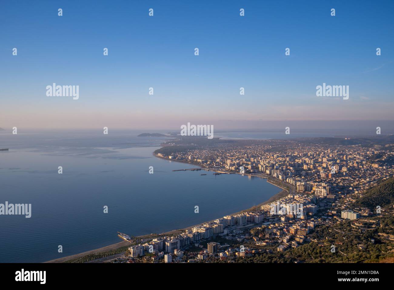 Attractive spring cityscape of Vlore city from Kanines fortress ...