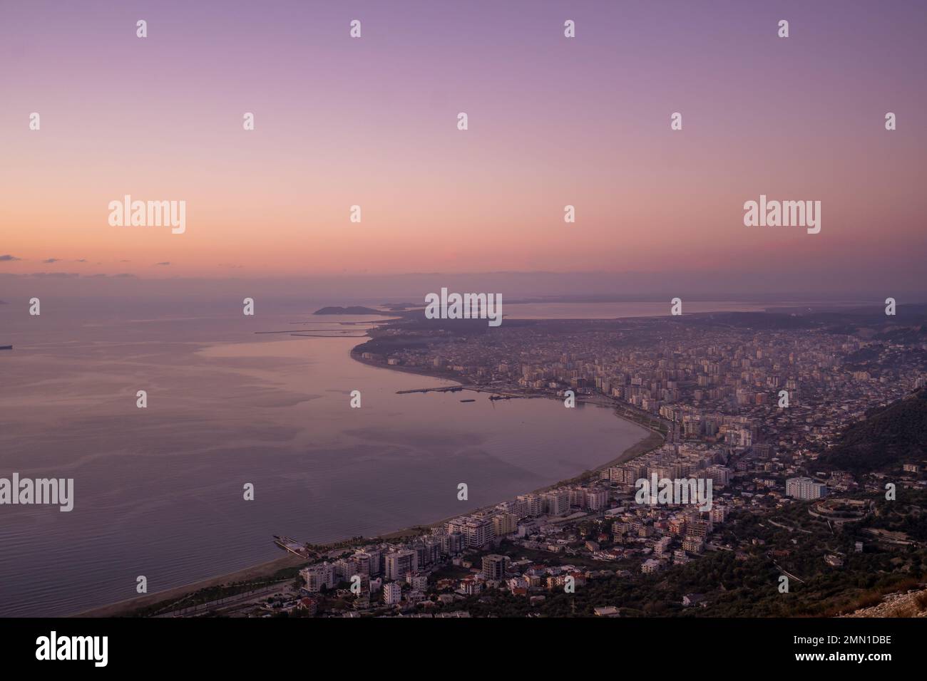 Attractive spring cityscape of Vlore city from Kanines fortress ...
