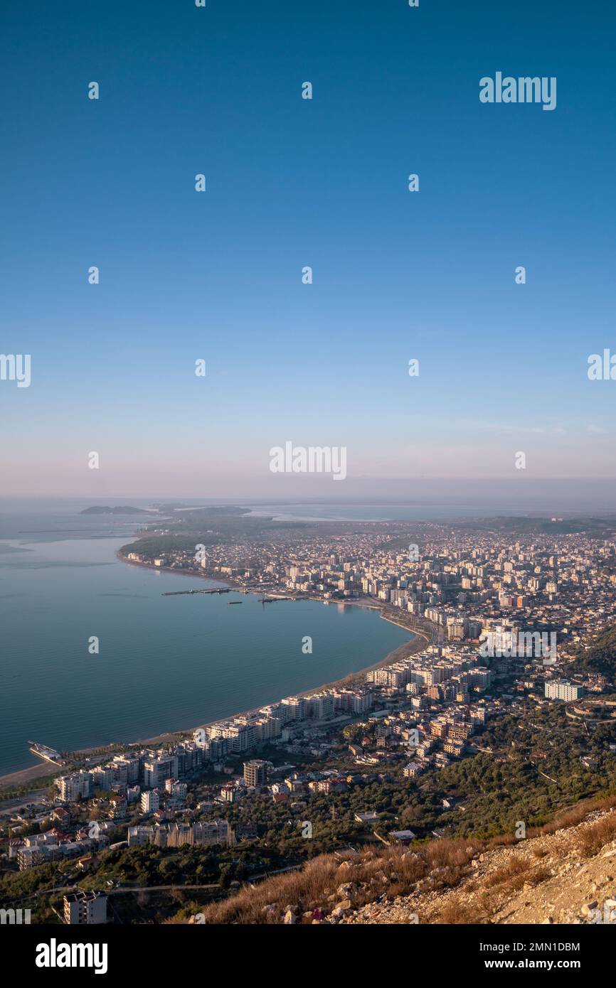 Attractive spring cityscape of Vlore city from Kanines fortress ...