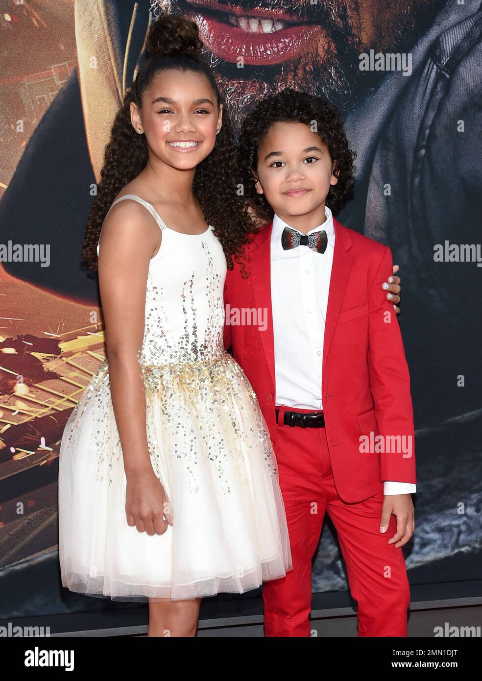 Actors McKenna Roberts, left, and Noah Cottrell attend the "Skyscraper ...