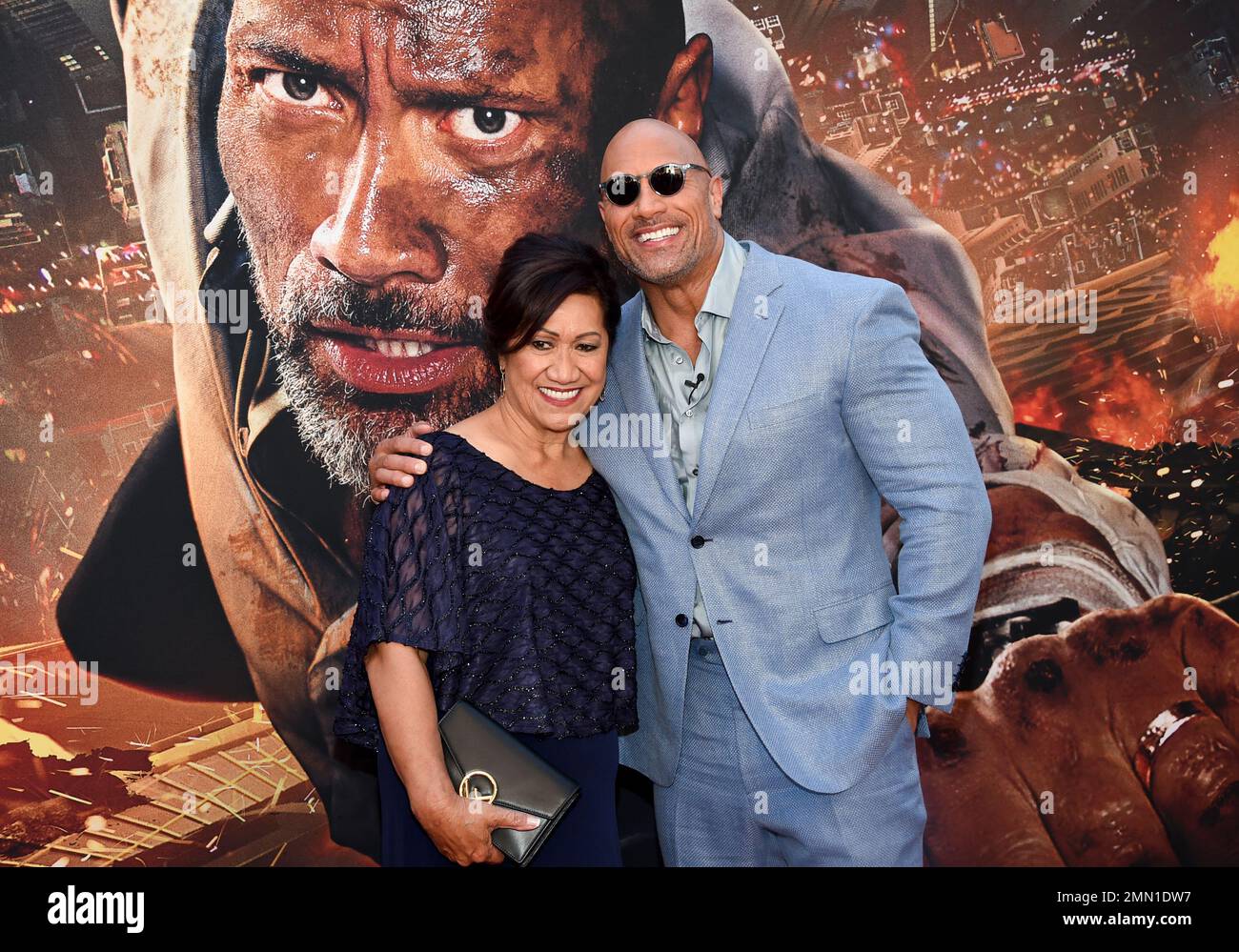 Actor Dwayne Johnson and mother Ata Johnson attend the "Skyscraper ...
