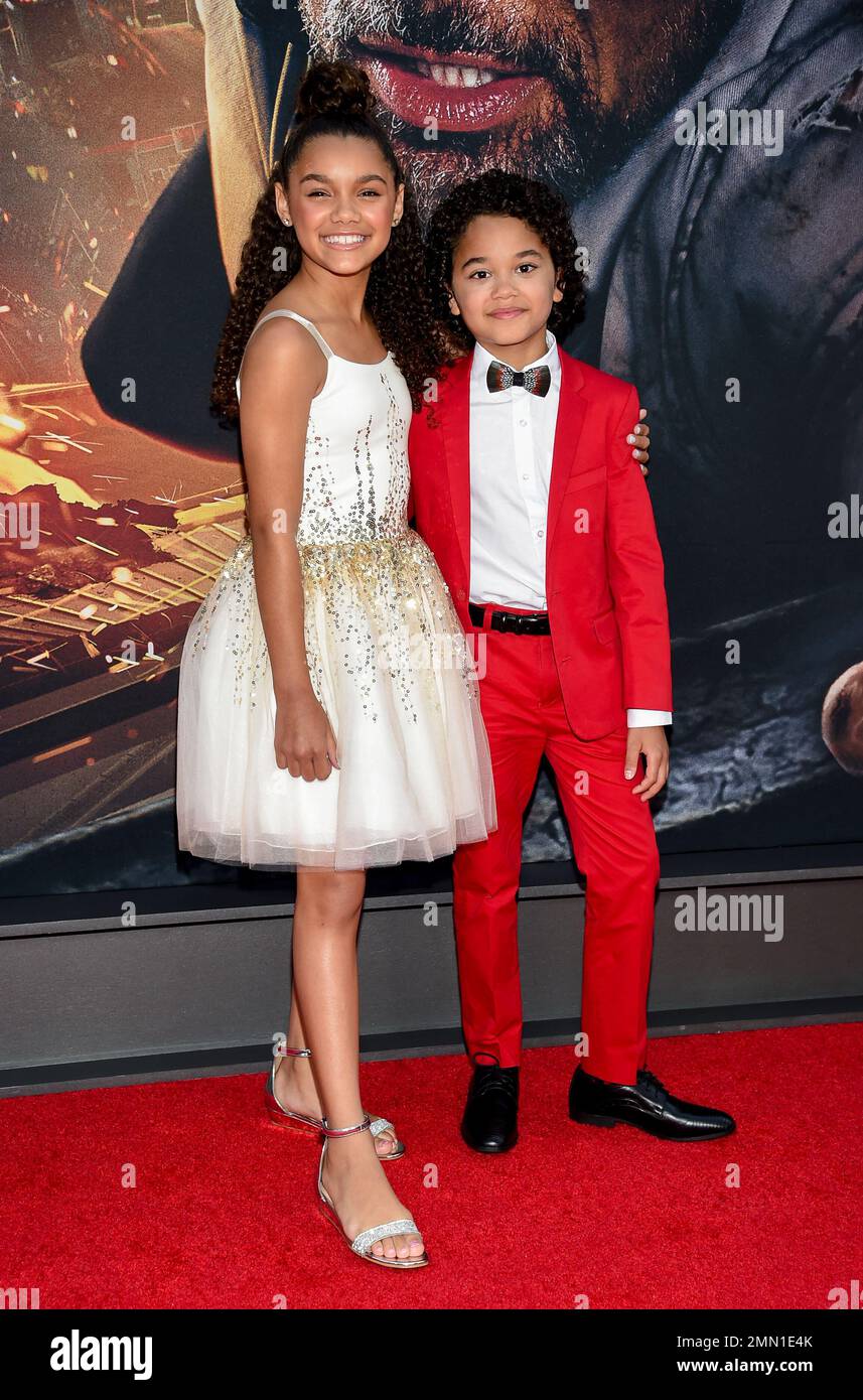 Actors McKenna Roberts, left, and Noah Cottrell attend the "Skyscraper ...