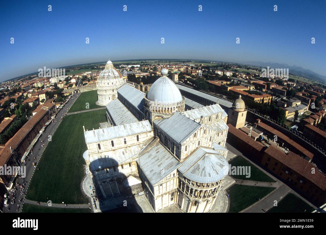 Italy, Pisa, view over the Baptistery and Cathedral on the Campo del ...