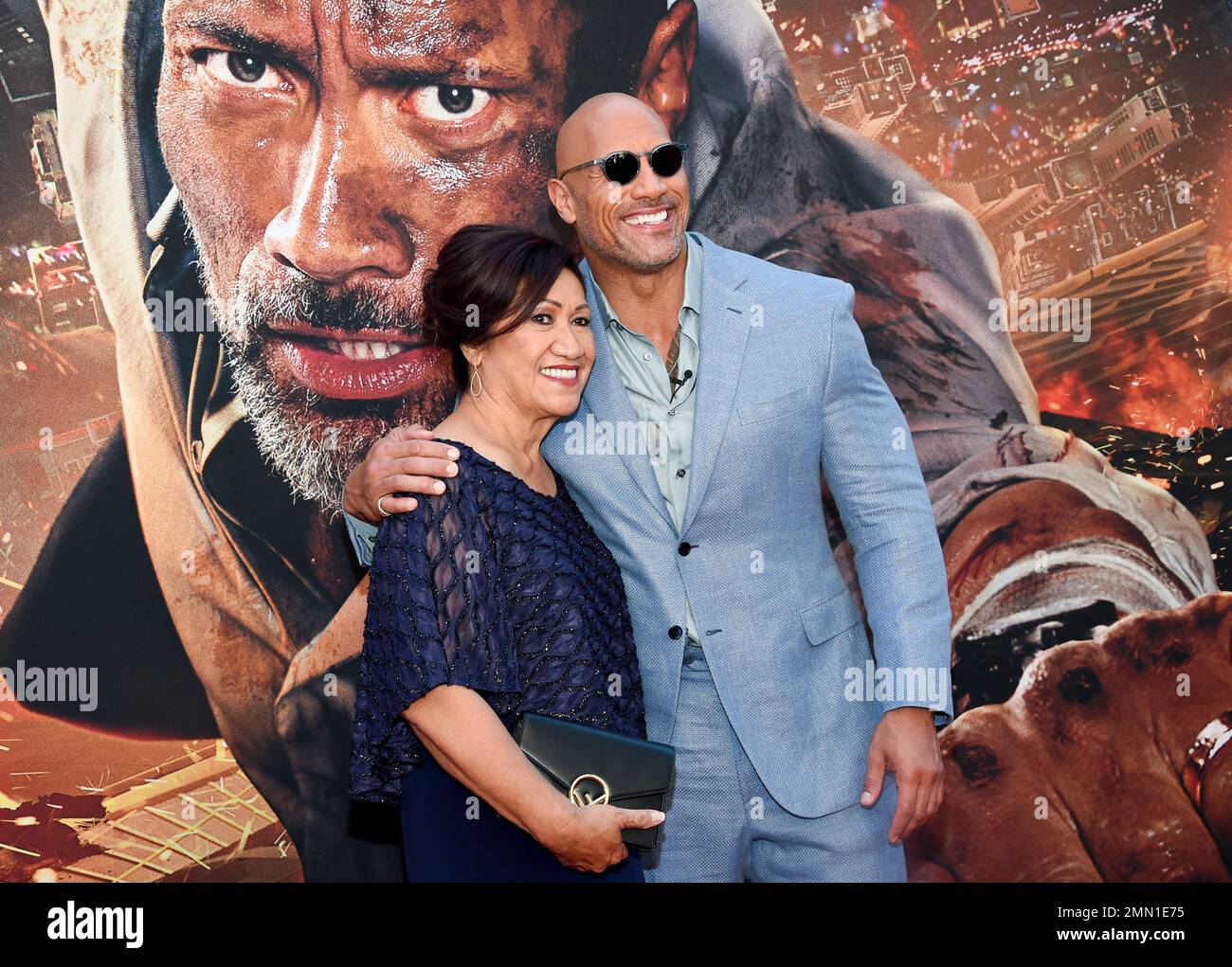 Actor Dwayne Johnson and mother Ata Johnson attend the "Skyscraper ...