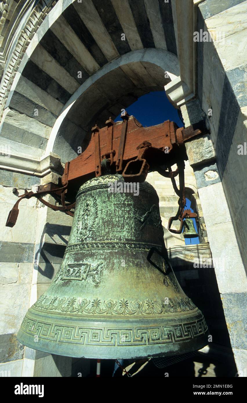 Italy, Pisa, the leaning tower, Bells on the top of the tower Stock ...