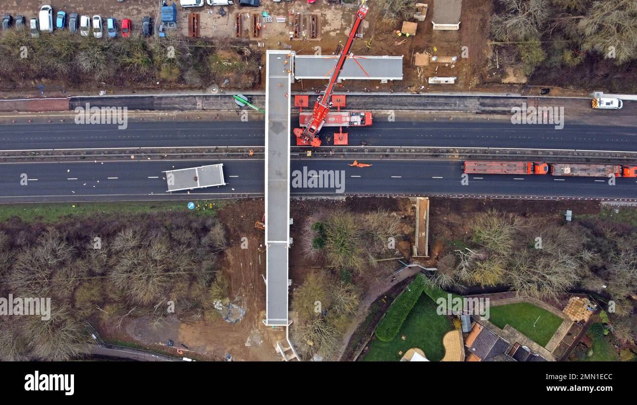Peterborough, UK. 28th Jan, 2023. A footbridge over the A1260 Nene Parkway, near Thorpe Wood ...