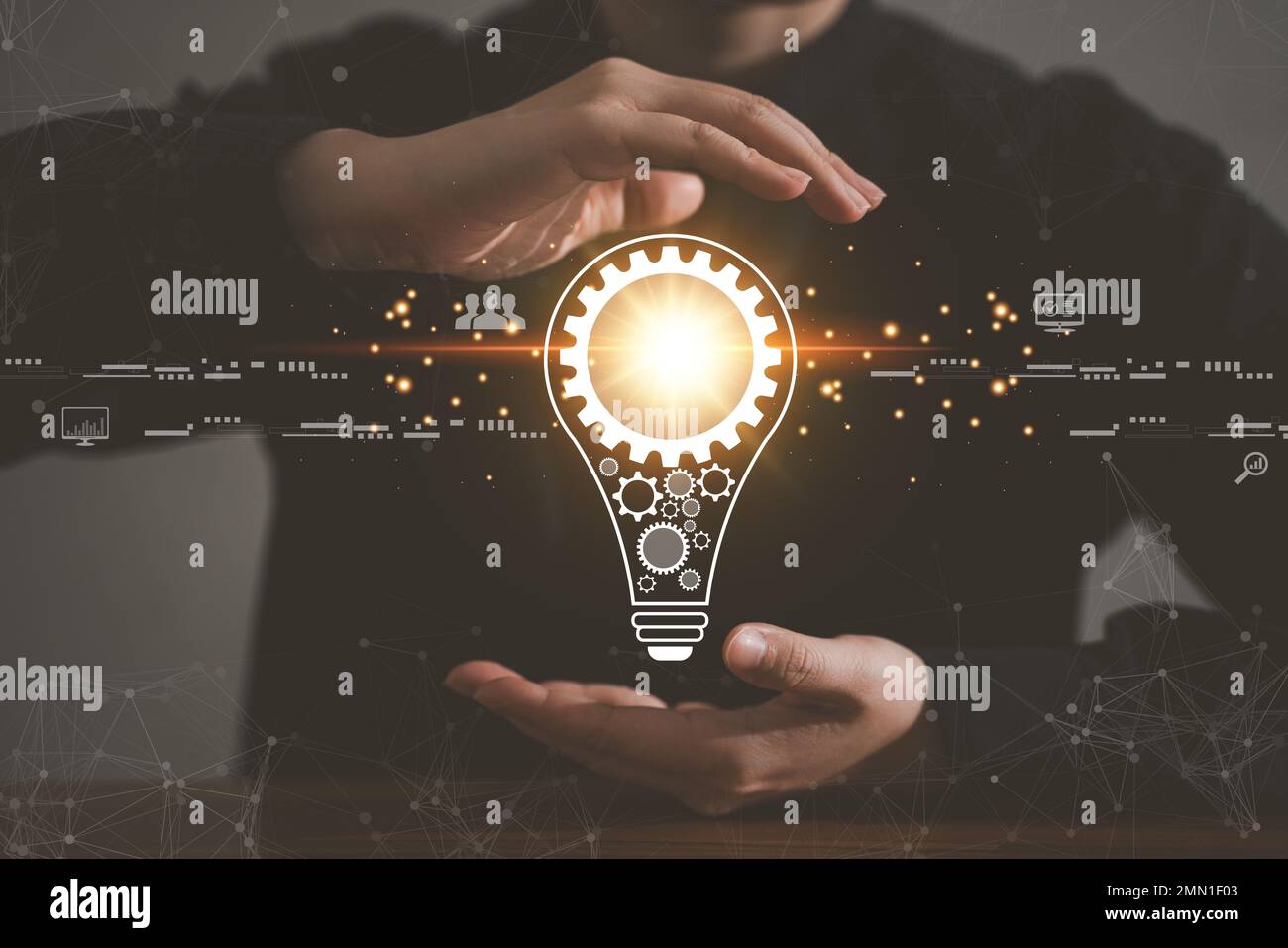 Innovation design concept. Hand holding light bulb for new idea brain ...