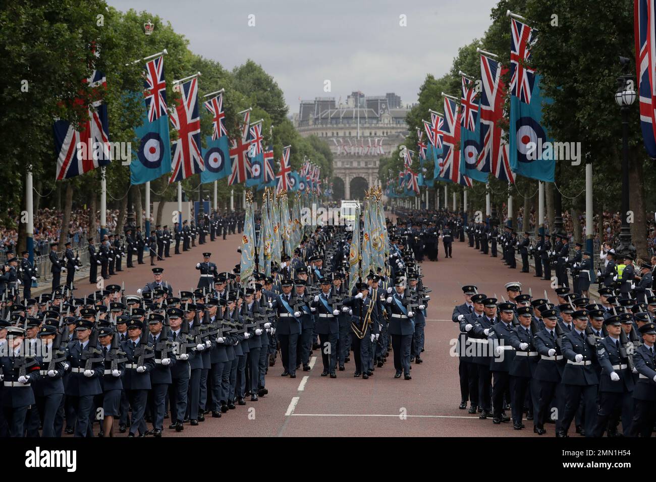 Members of the Royal Air Force (RAF) parade down The Mall towards ...