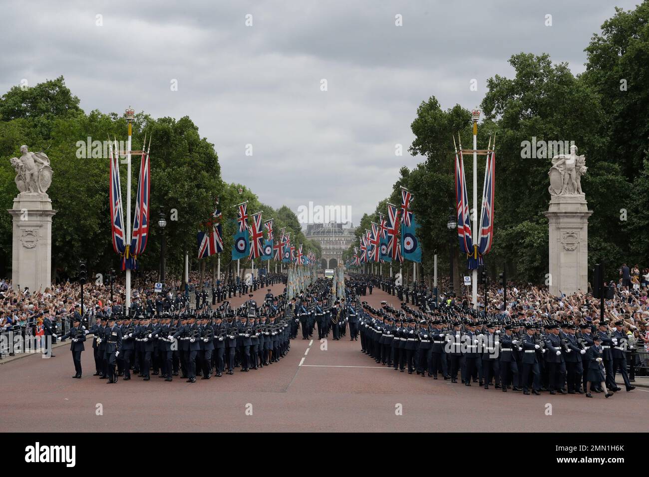 Members of the Royal Air Force (RAF) parade down The Mall towards ...
