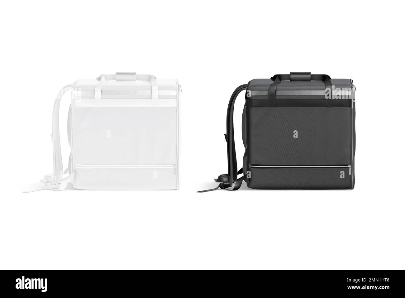 Blank black and white delivery bag mockup, profile view, 3d rendering ...