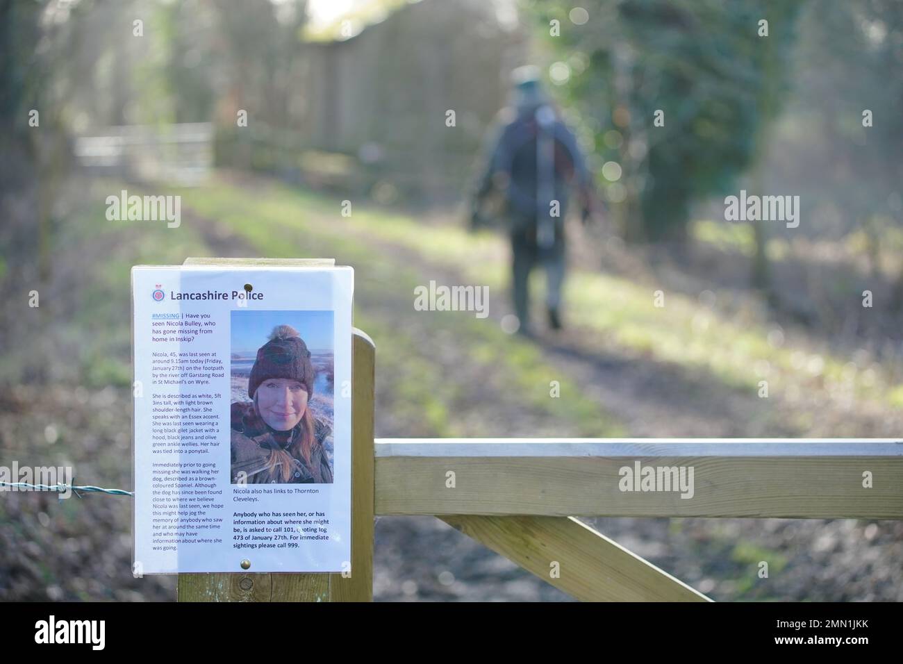 A missing person notice attached to a gate in St Michael's on Wyre ...