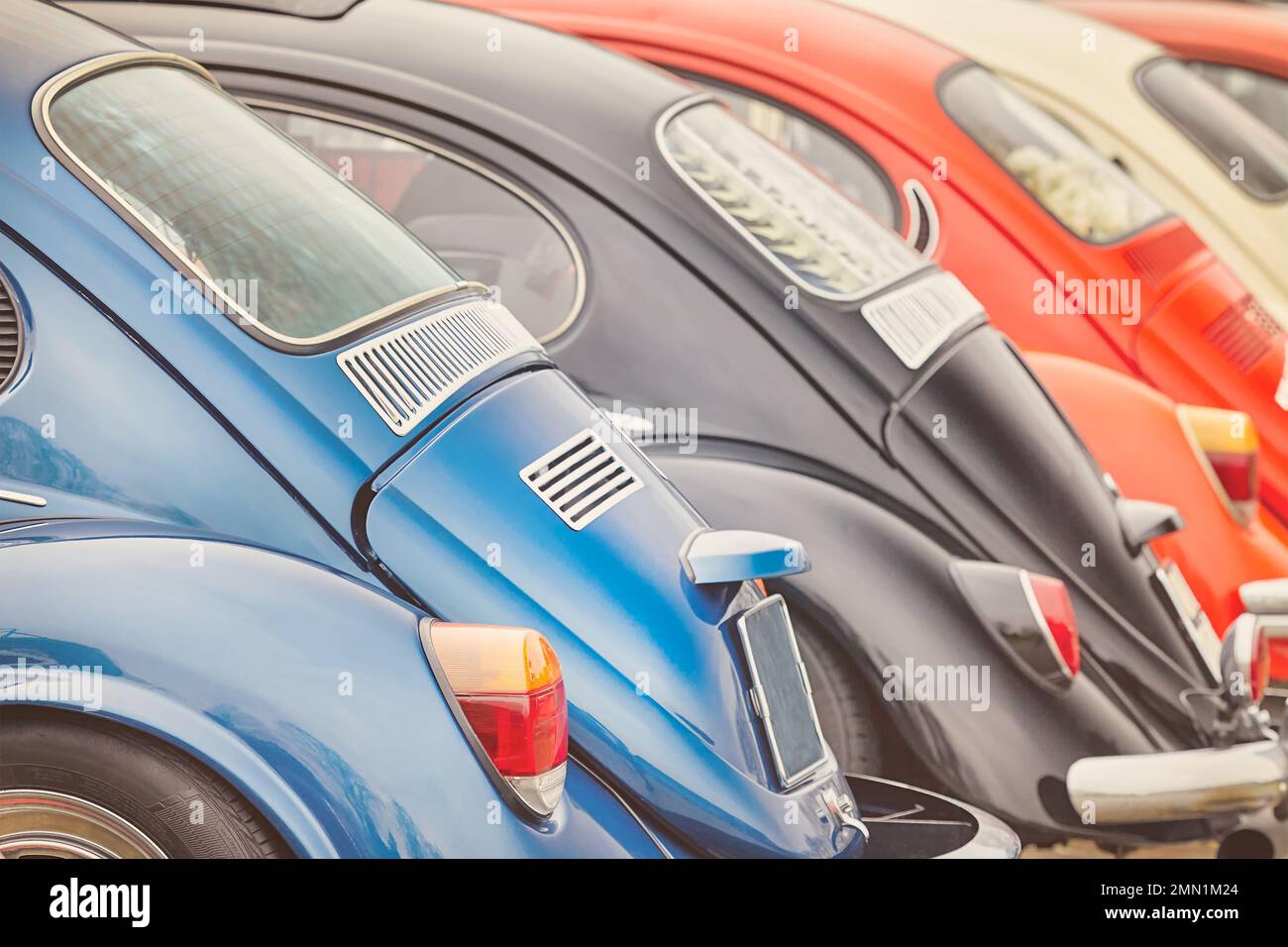 Row of classic colorful cars of the seventies Stock Photo - Alamy