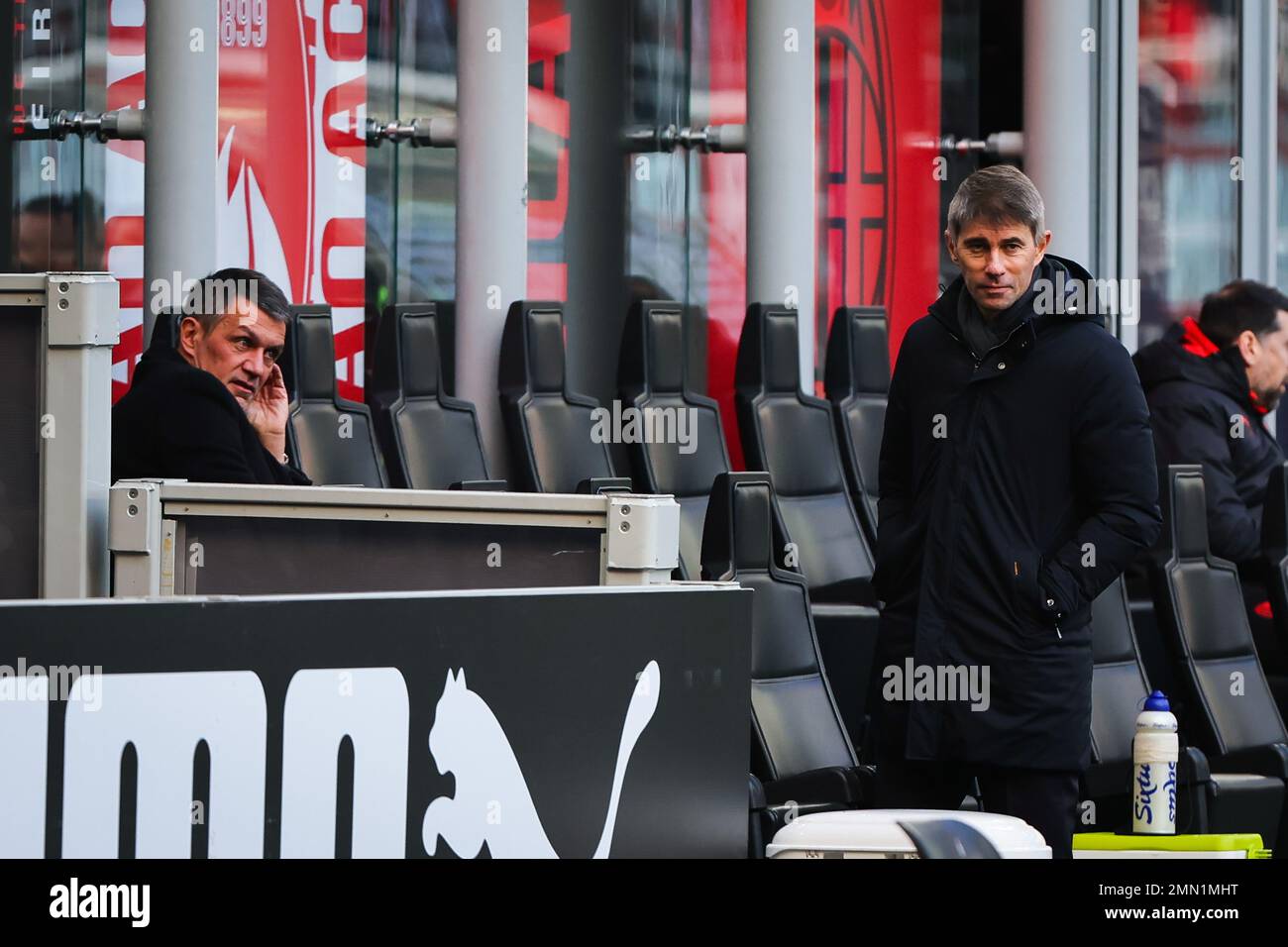Paolo Maldini Technical Area Director of AC Milan and Frederic Massara ...