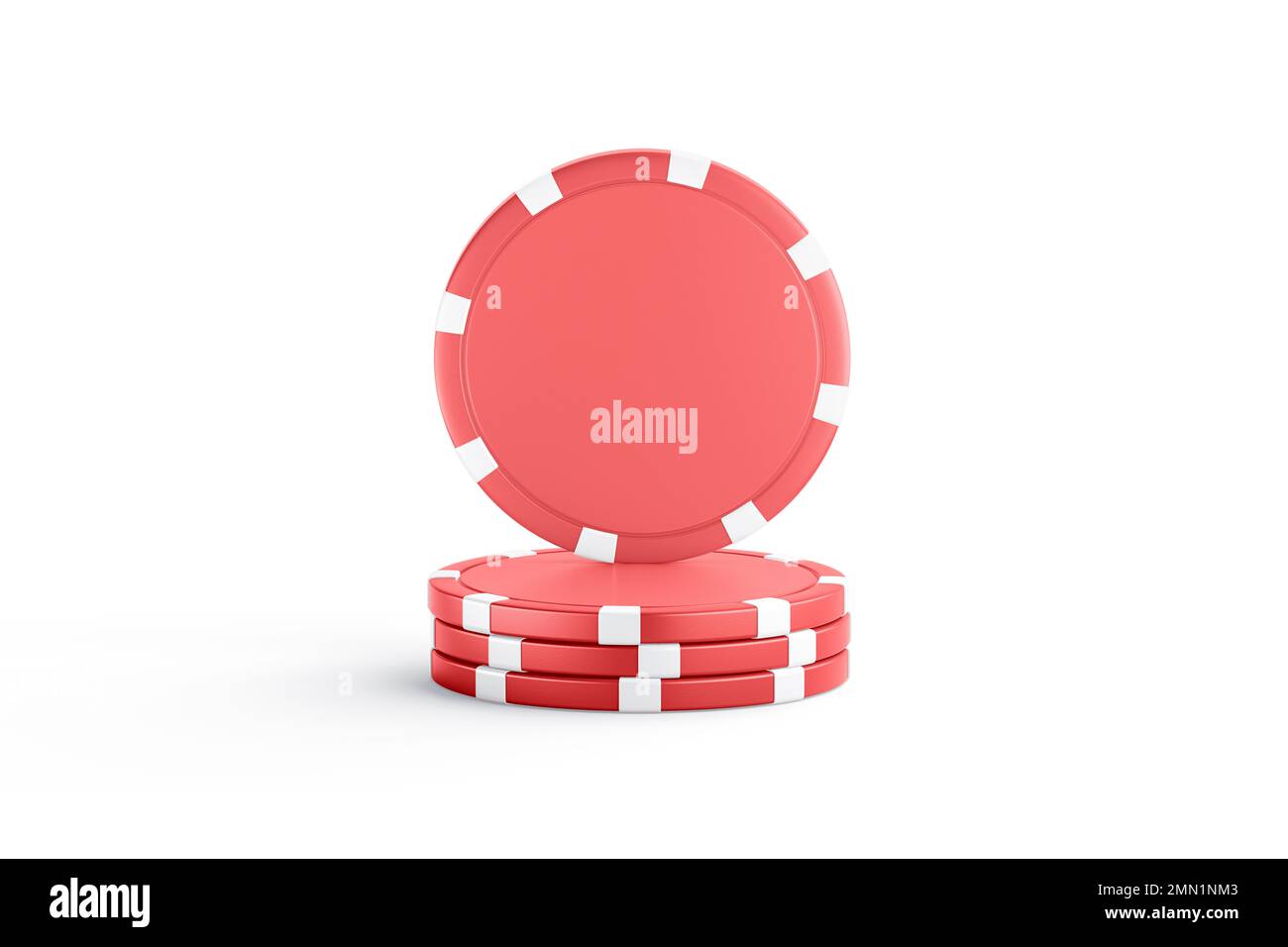 Blank red plastic round chip mockup stand on stack, isolated, 3d ...