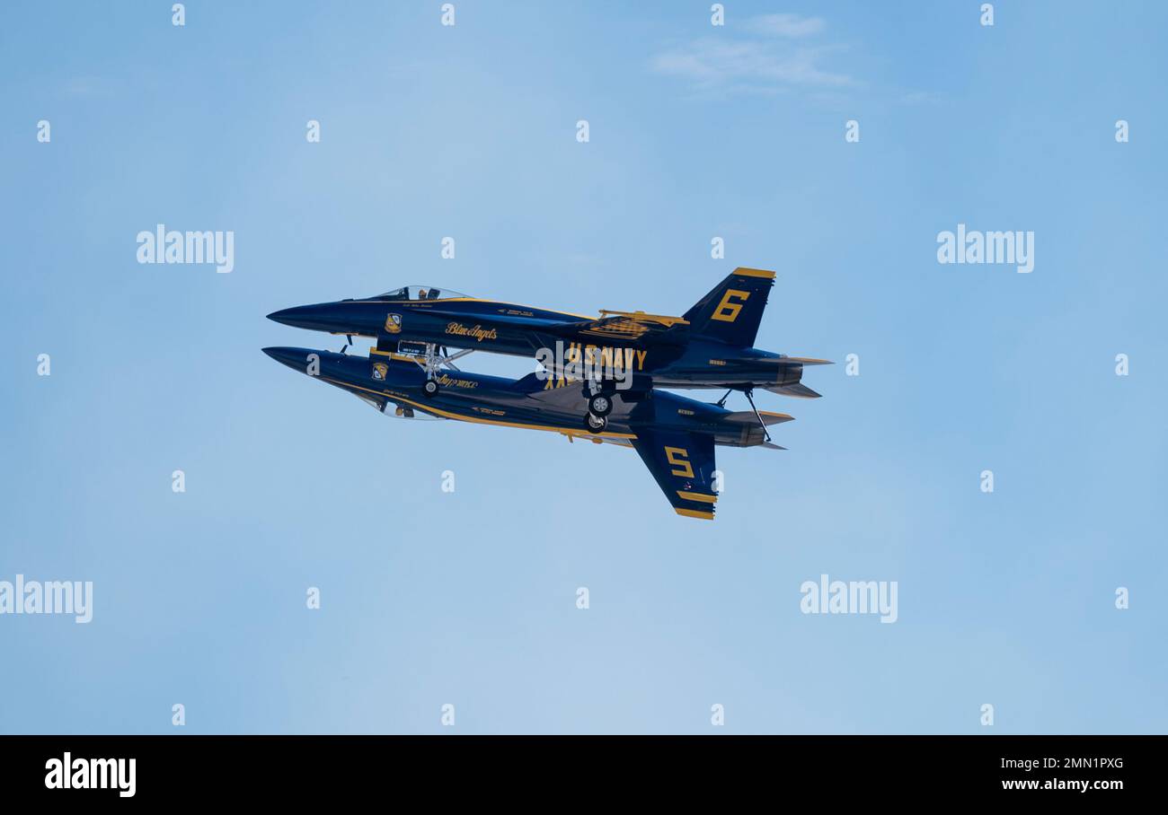 The U.S. Navy Blue Angels perform aerial maneuvers during the 2022 ...