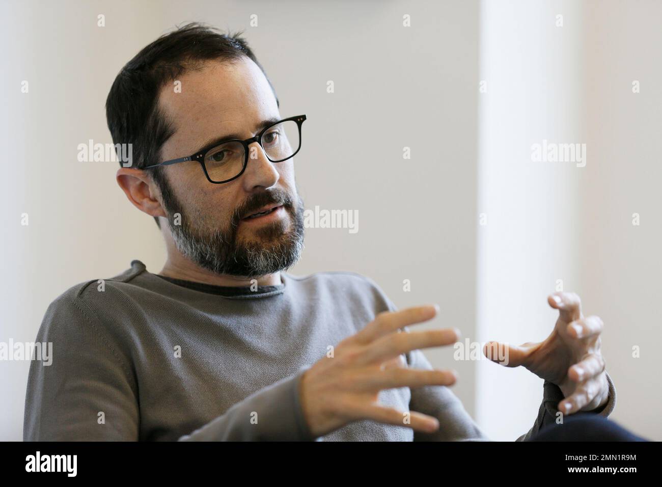 In this May 30, 2018, photo CEO Ev Williams during an interview at the ...