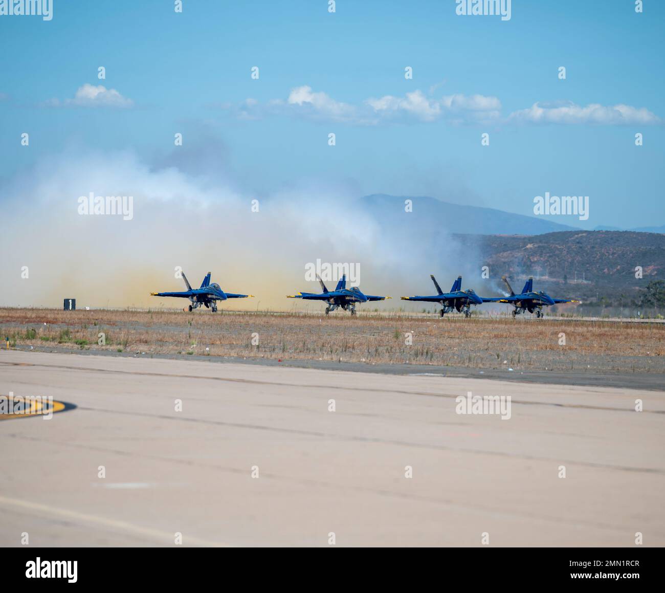 The U.S. Navy Blue Angels take off during the 2022 Marine Corps Air ...