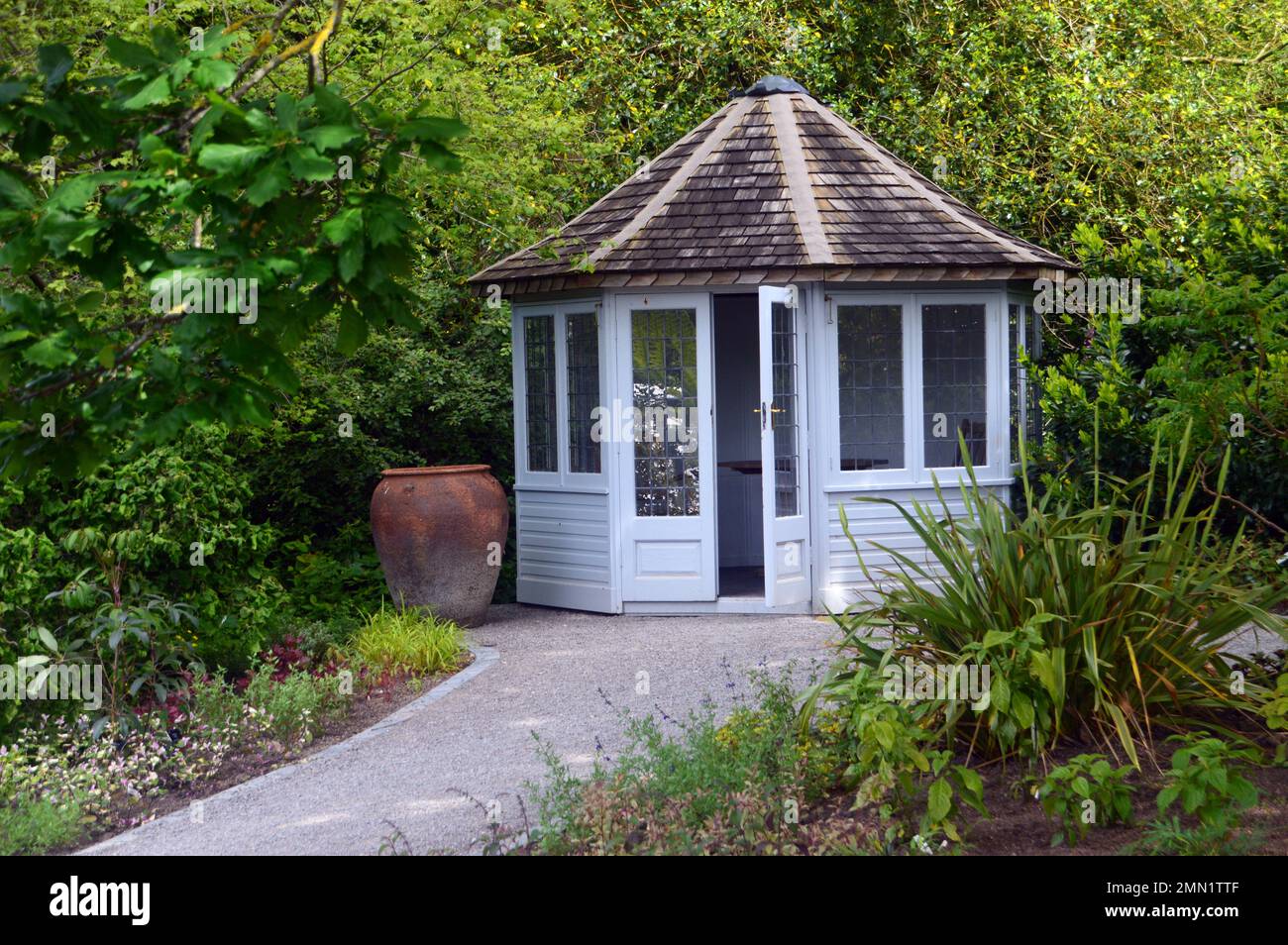 Sky Blue Coloured Octagon Shaped Summer House with Tiled Roof at RHS ...