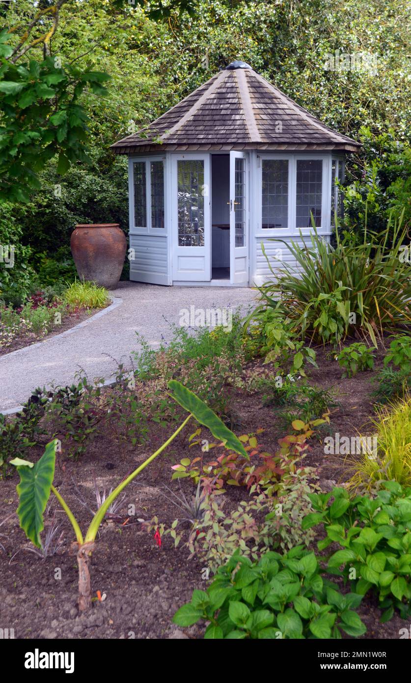 Sky Blue Coloured Octagon Shaped Summer House with Tiled Roof at RHS ...