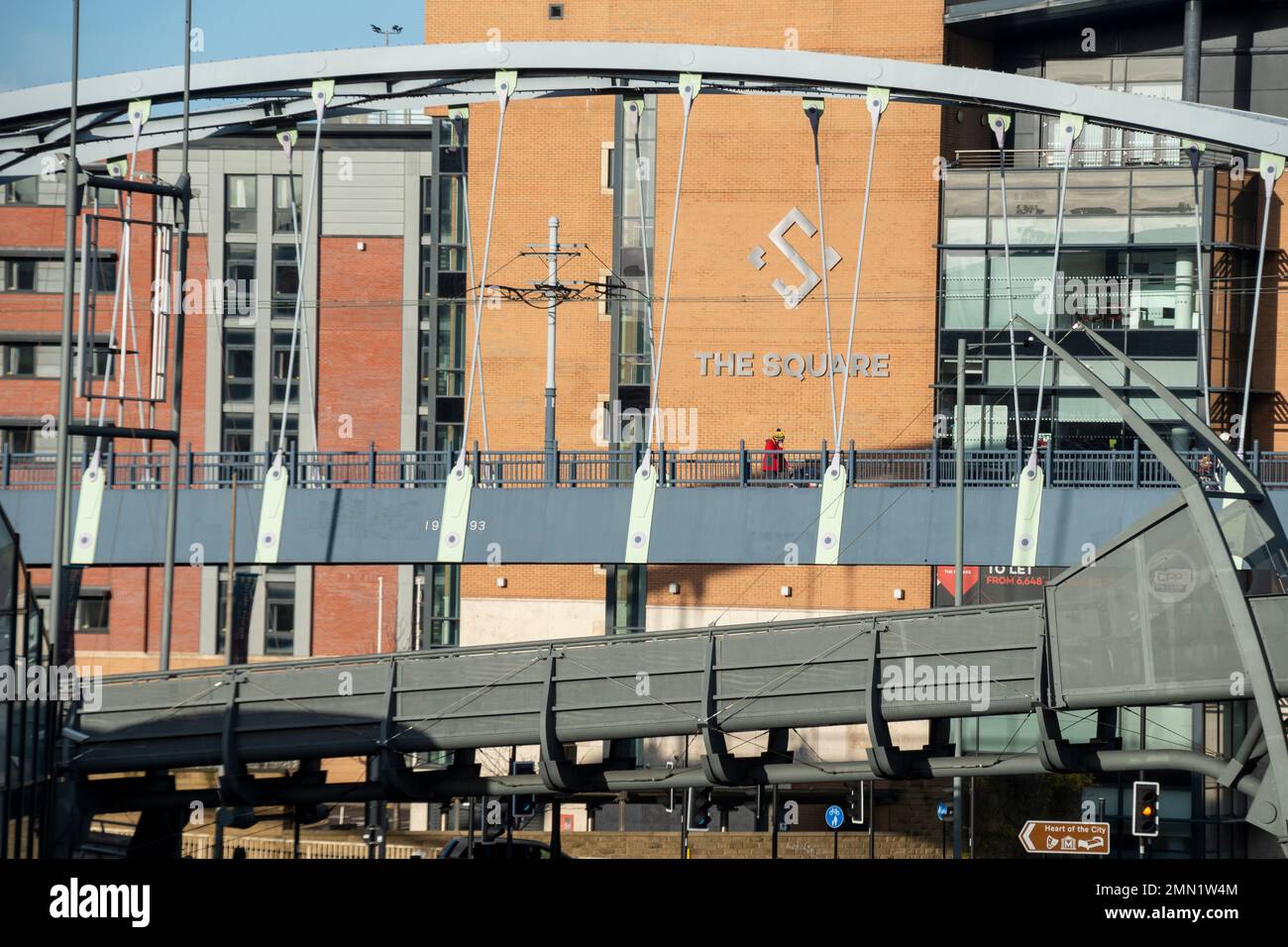 Yorkshire, UK – 21 Dec 2020: A The Square and the Supertram bridge on a ...