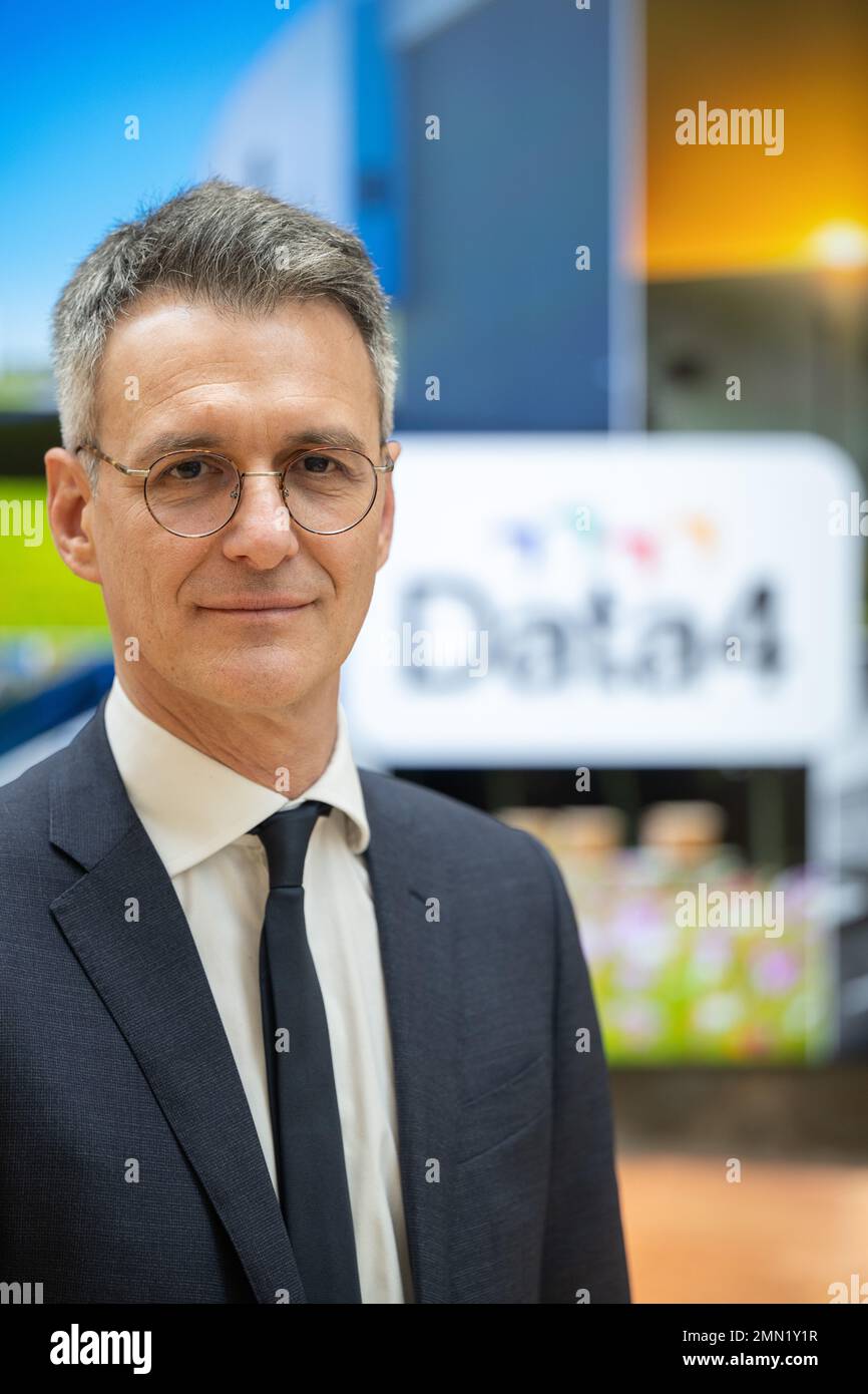 30 January 2023, Hesse, Hanau: Olivier Micheli, CEO of Data 4, stands ...