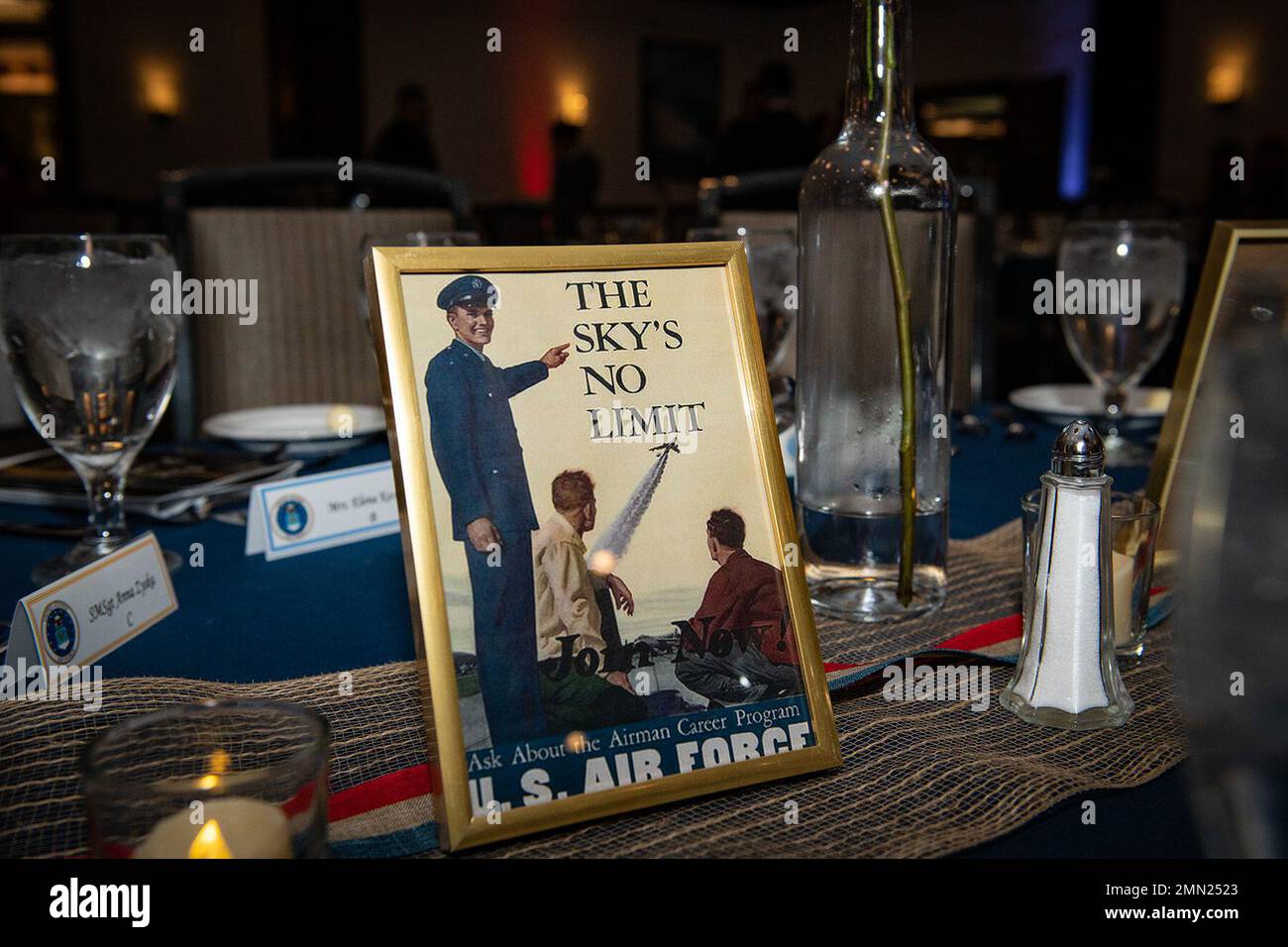 A United States Air Force photo sits on a table at the 75th Annual Air ...