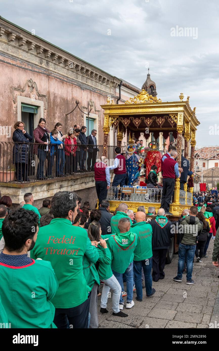 Statues of the three patron saints Alfio, Filadelfo and Cirino, are ...