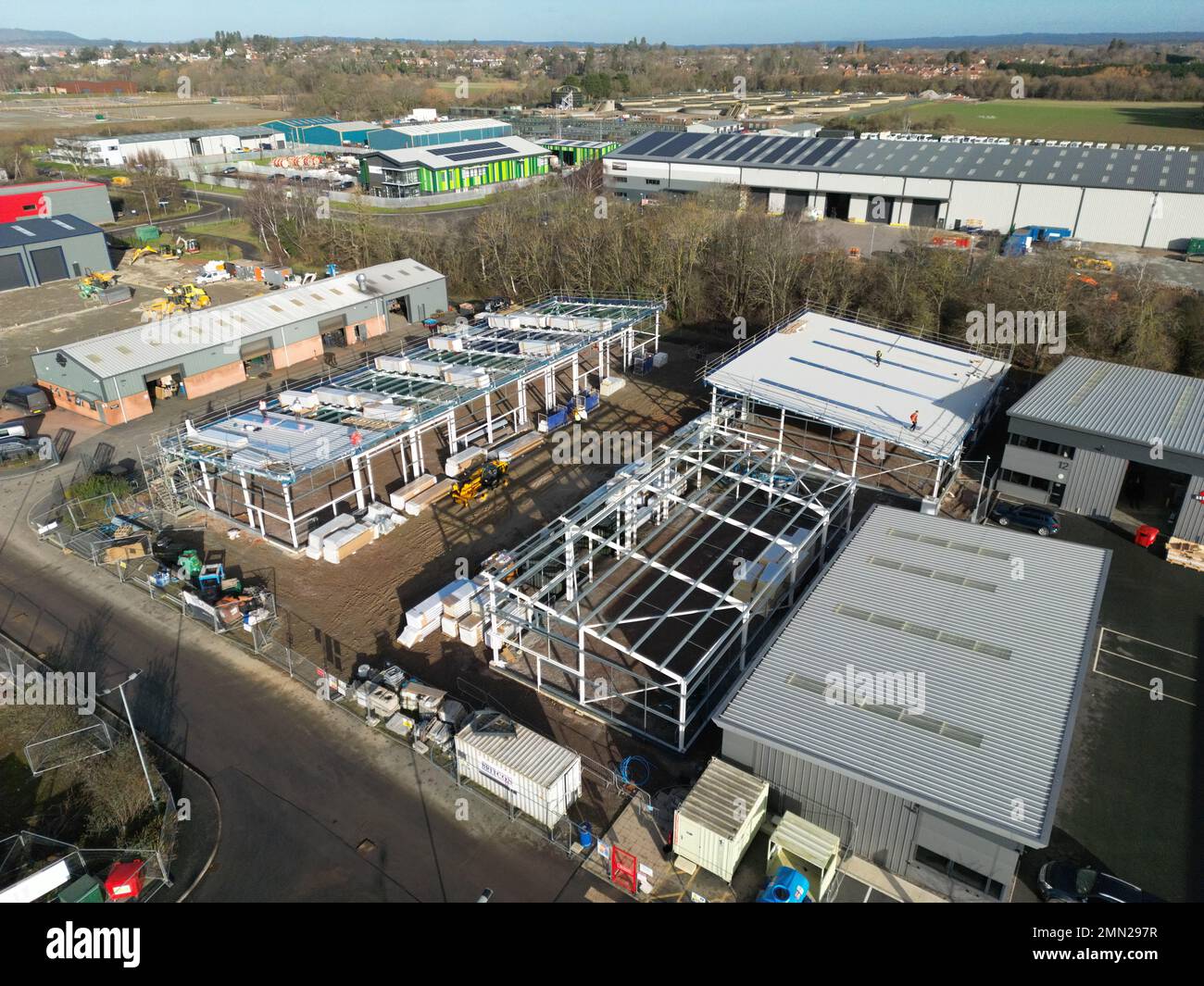 Aerial view of construction at the new modern Skylon Park business park ...