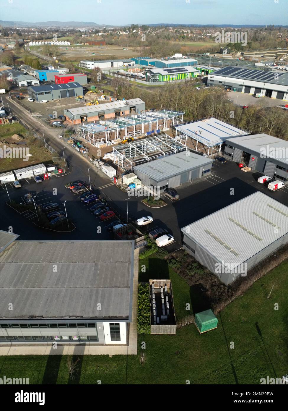 Aerial view of the new modern Skylon Park business park at Rotherwas in ...