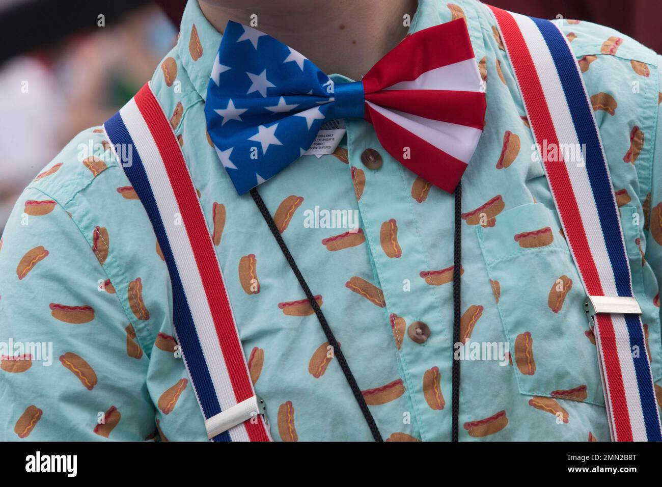 Lilly Kleinschmidt, 12, of Muncie, Ind., wears a patriotic hot dog ...