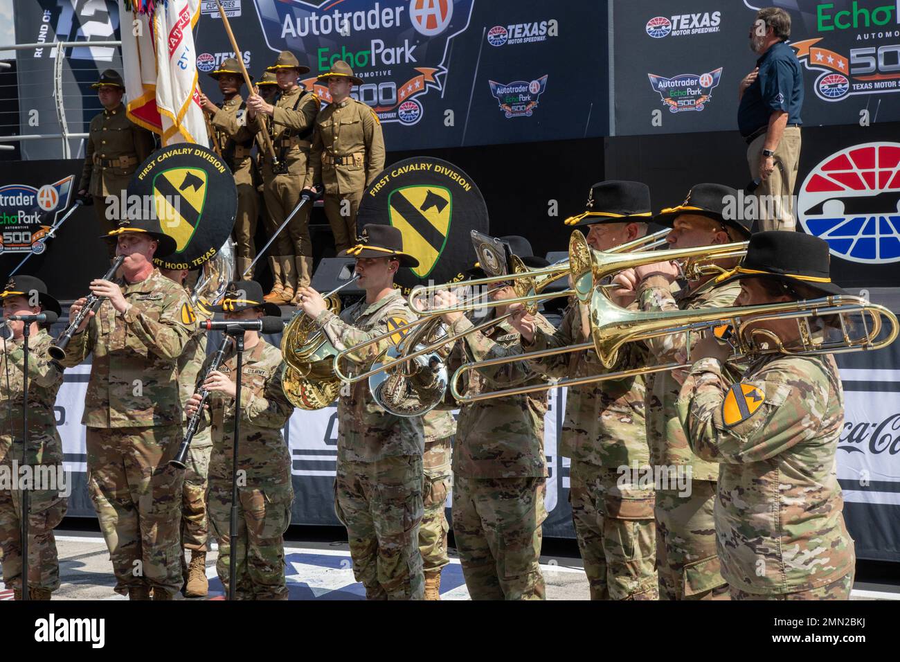 U.S. Soldiers assigned to the 1st Cavalry Division Band play the ...