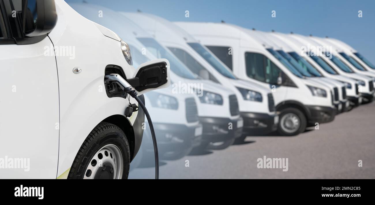 Electric delivery van with electric vehicles charging station Stock ...
