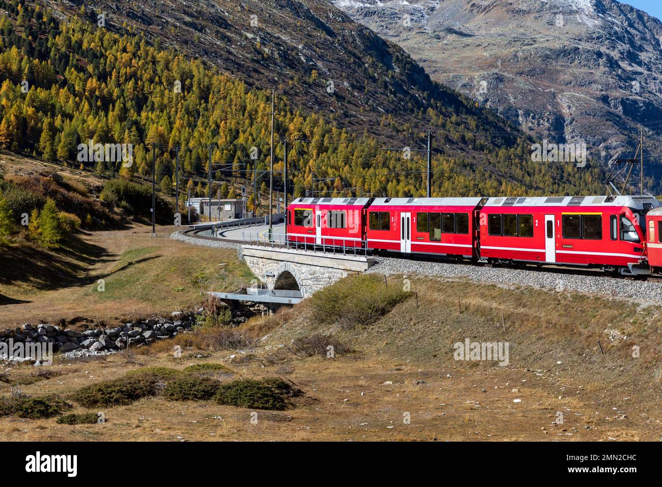 bernina express mountain railway train at bernina diavolezza Stock ...